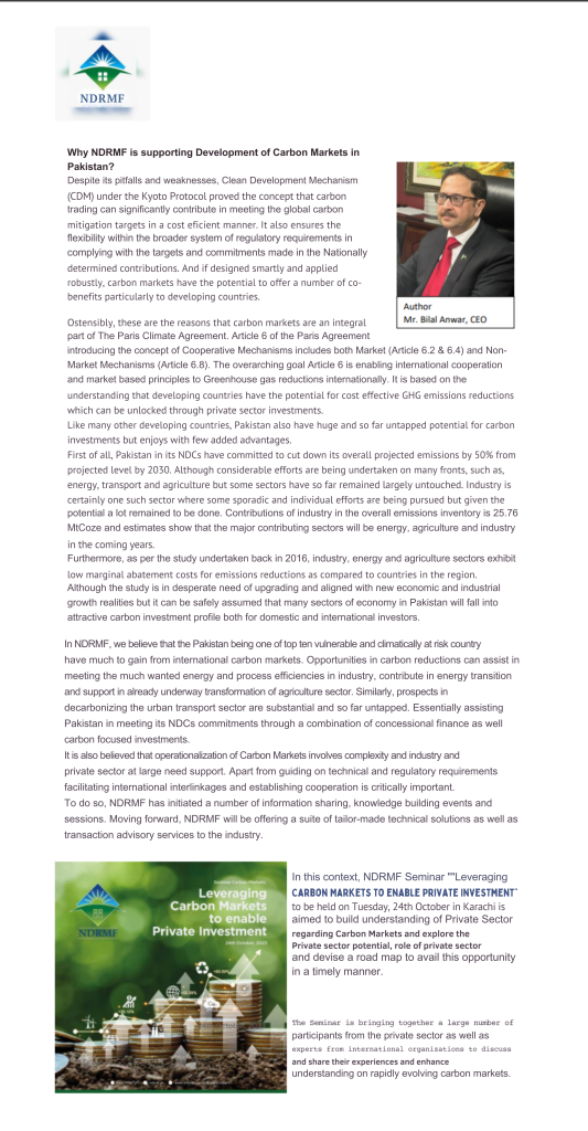 Why NDRMF is supporting Development of Carbon Markets in Pakistan - NDRMF - National Disaster ...